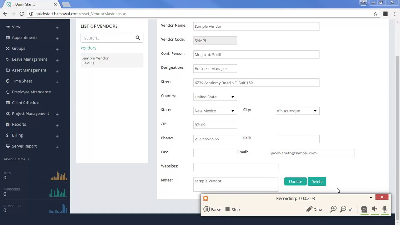 QuickStart Admin Vendor Management