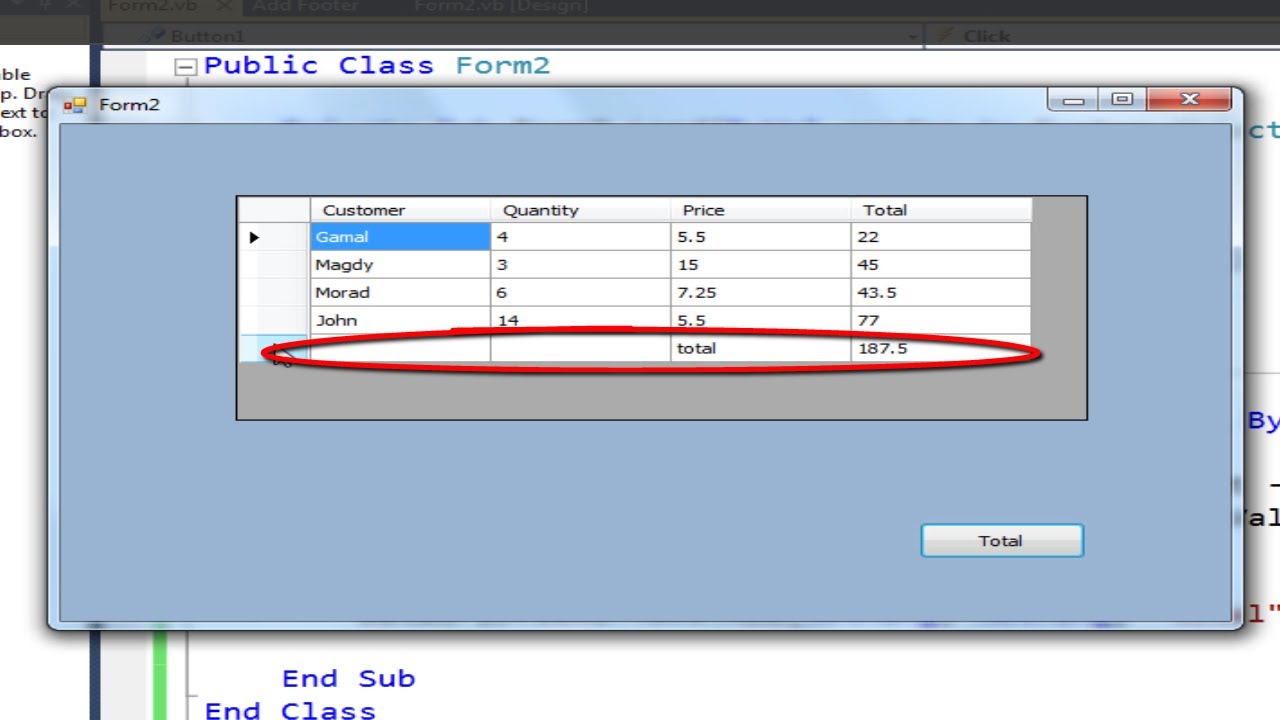 Visual Basic.Net: Add Row Total To DataGridView Footer
