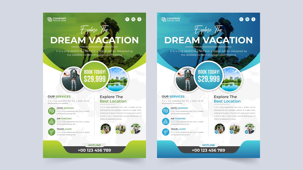 Travel Flyer Template Free Download | Holiday Trip Planner Agency Flyer Vector