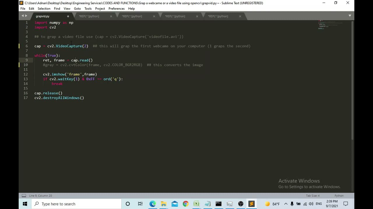 Import Camera/Screen into python using Opencv