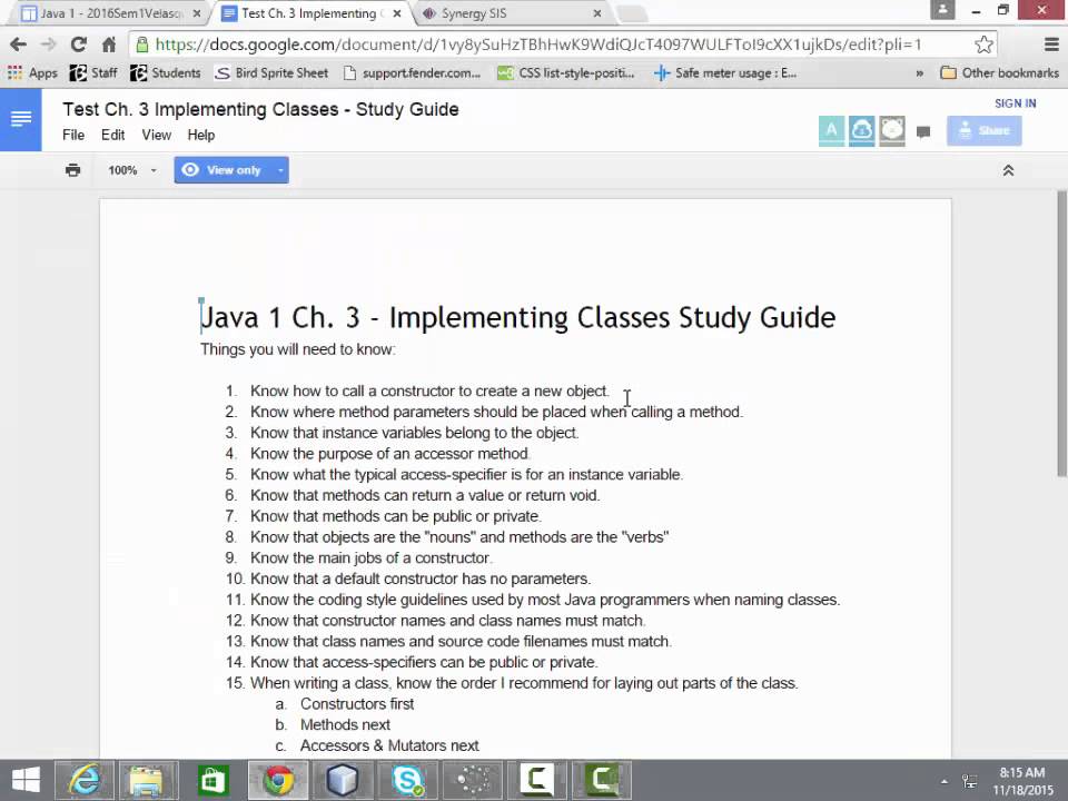 Java Chap 3 Study Guide