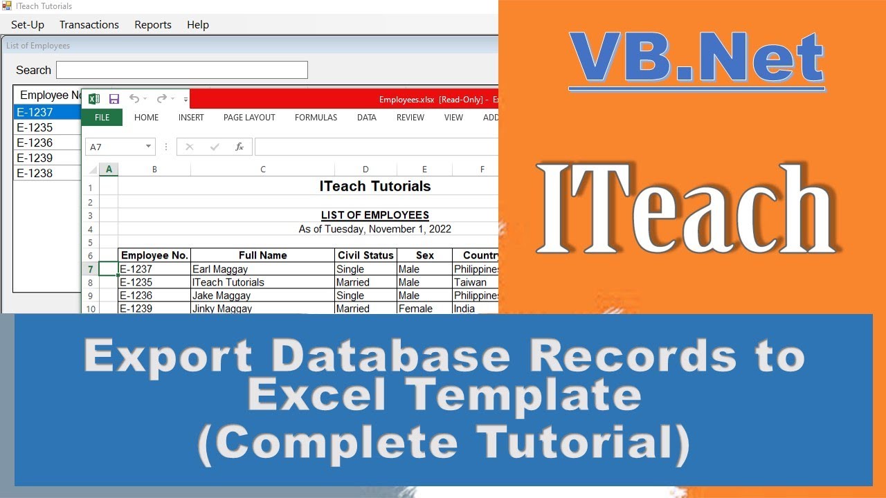 [VB.Net Part 7] - Export Database Records to Excel Template in Visual Basic.Net (Complete Tutorial)