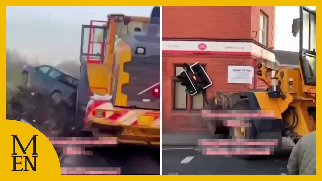 Digger driver goes on rampage and forces car off road before smashing into Post Office ...