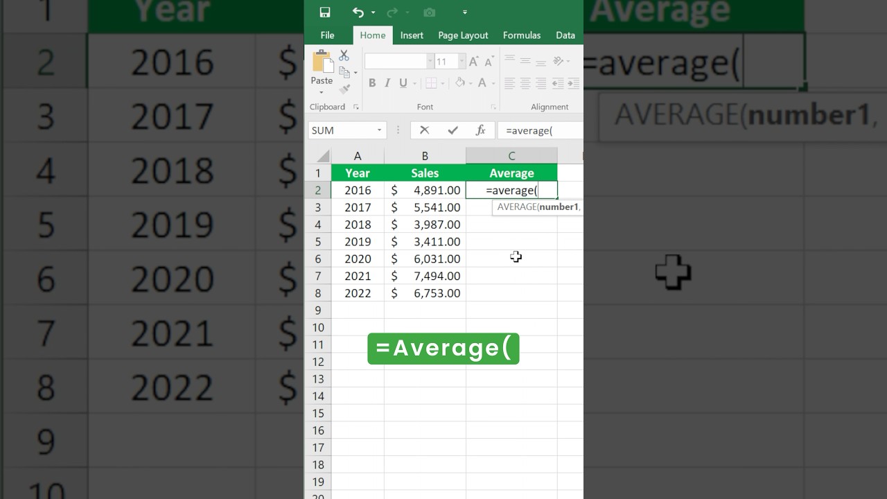 How to calculate AVERAGE in Excel?(with Formula) | AVERAGE Function #shorts #excel