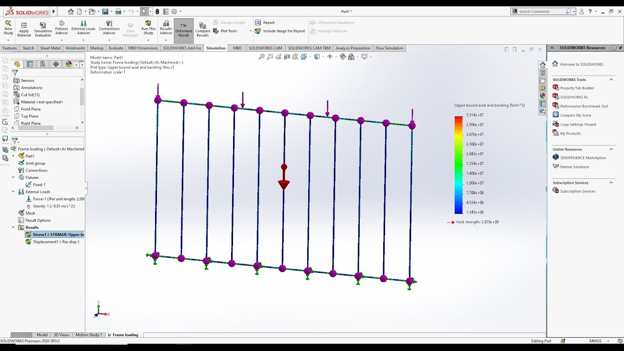 Weldment frame with stress analysis Solidworks 2020