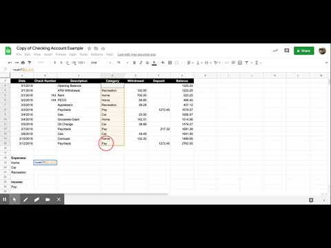 Checking Account Formulas for a Spreadsheet with a Running Balance