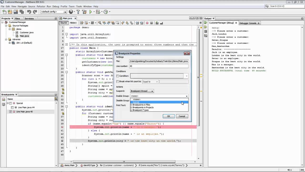 NetBeans Debugger for Java -- Tip #2: Dependent Breakpoints