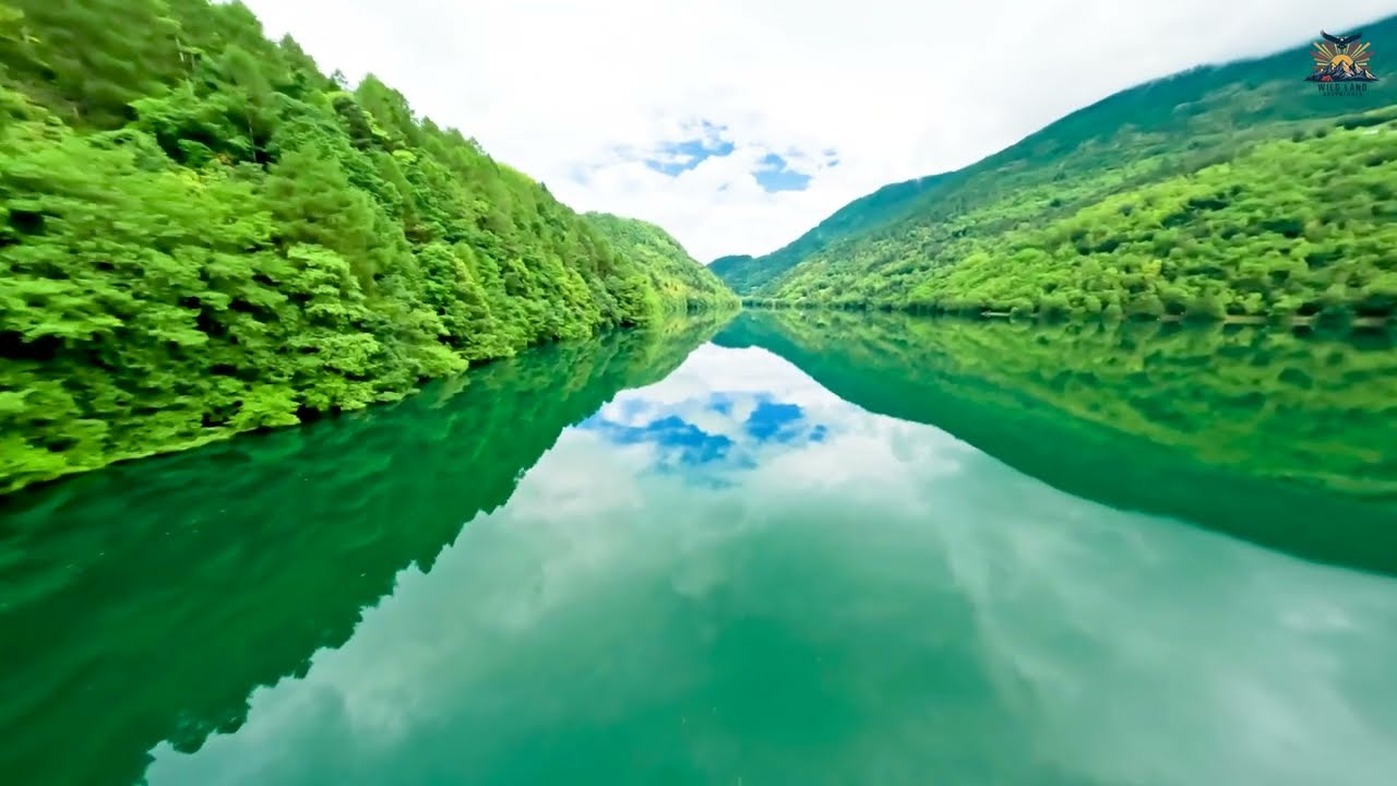 Lush green mountain range shrouded in ethereal morning mist serene natural landscape aerial view