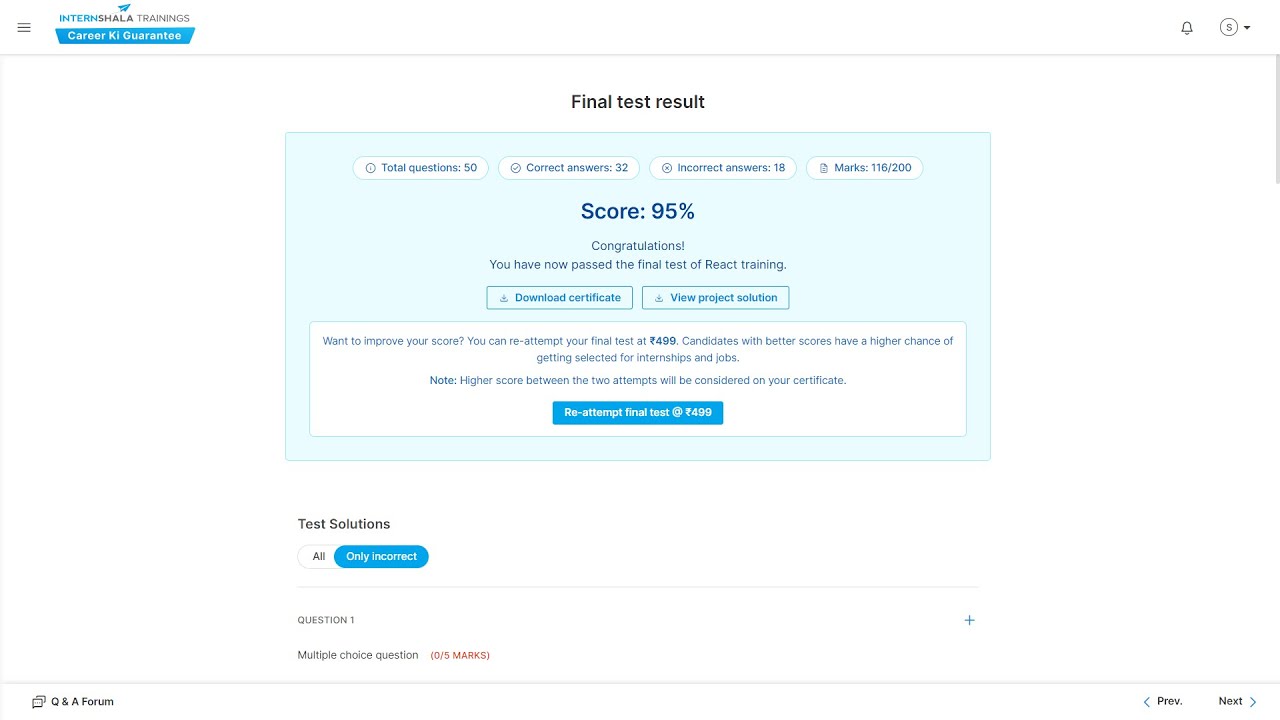 Internshala React Final Test Solution by The Sanjeet || Internshala Solutions