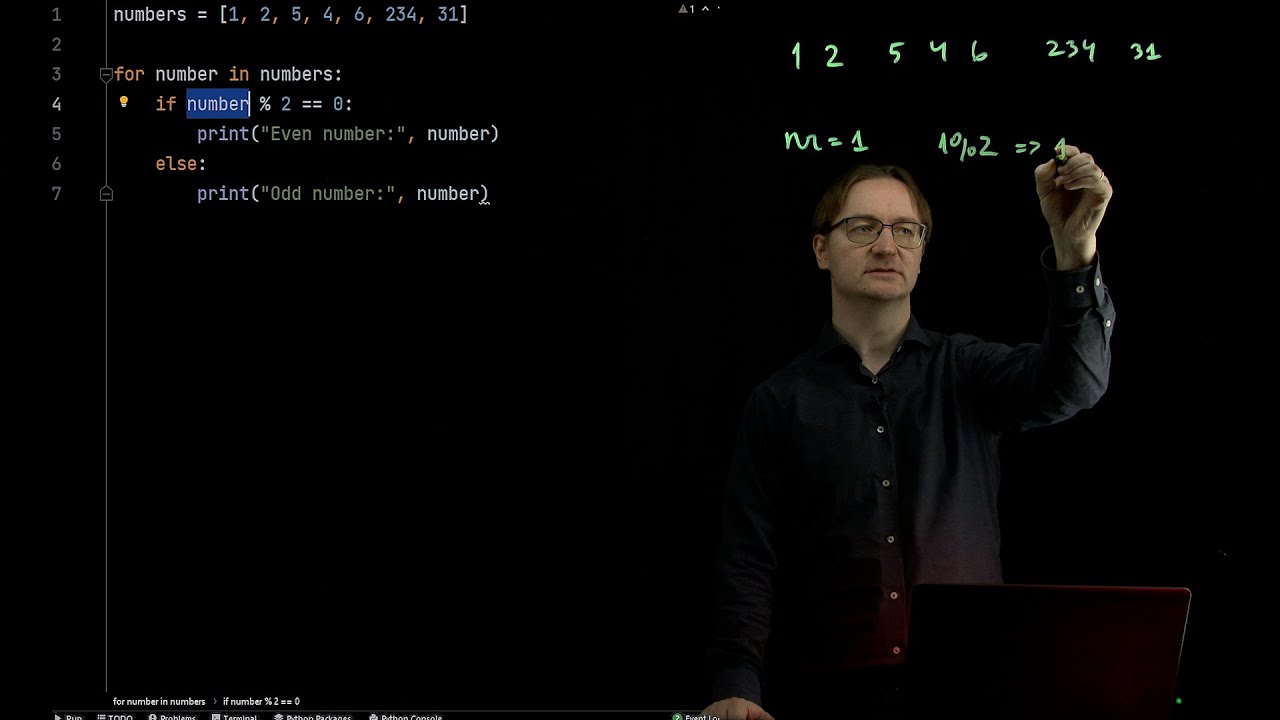 Python (eng) - Loop example: odd and even numbers