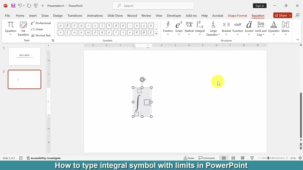 How to type integral symbol with limits in PowerPoint