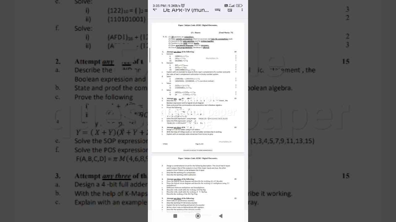 #Digital Electronic (DE) question paper for degree students of #Bsc IT,#Bsc CS.