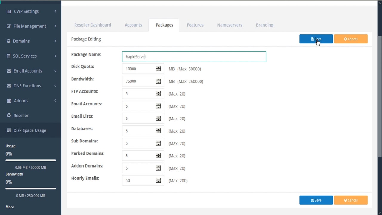 CWP - User Panel: Reseller Manager tutorial