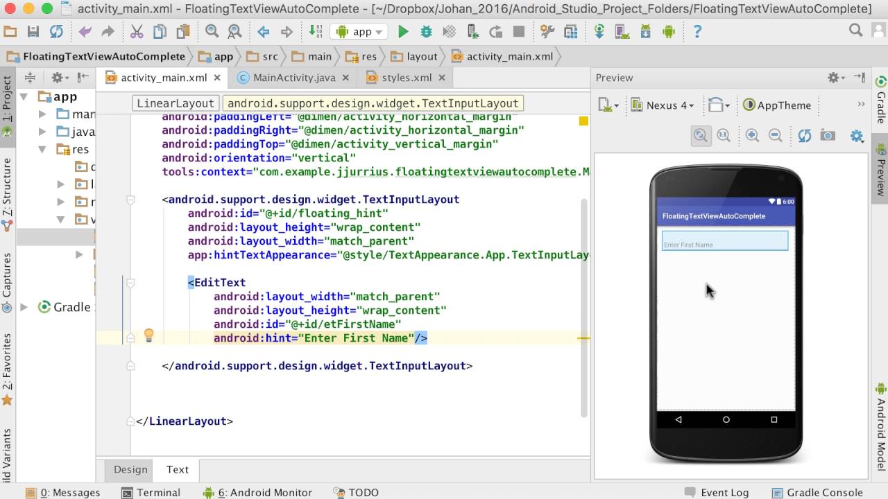 Floating TextView AutoComplete TextView