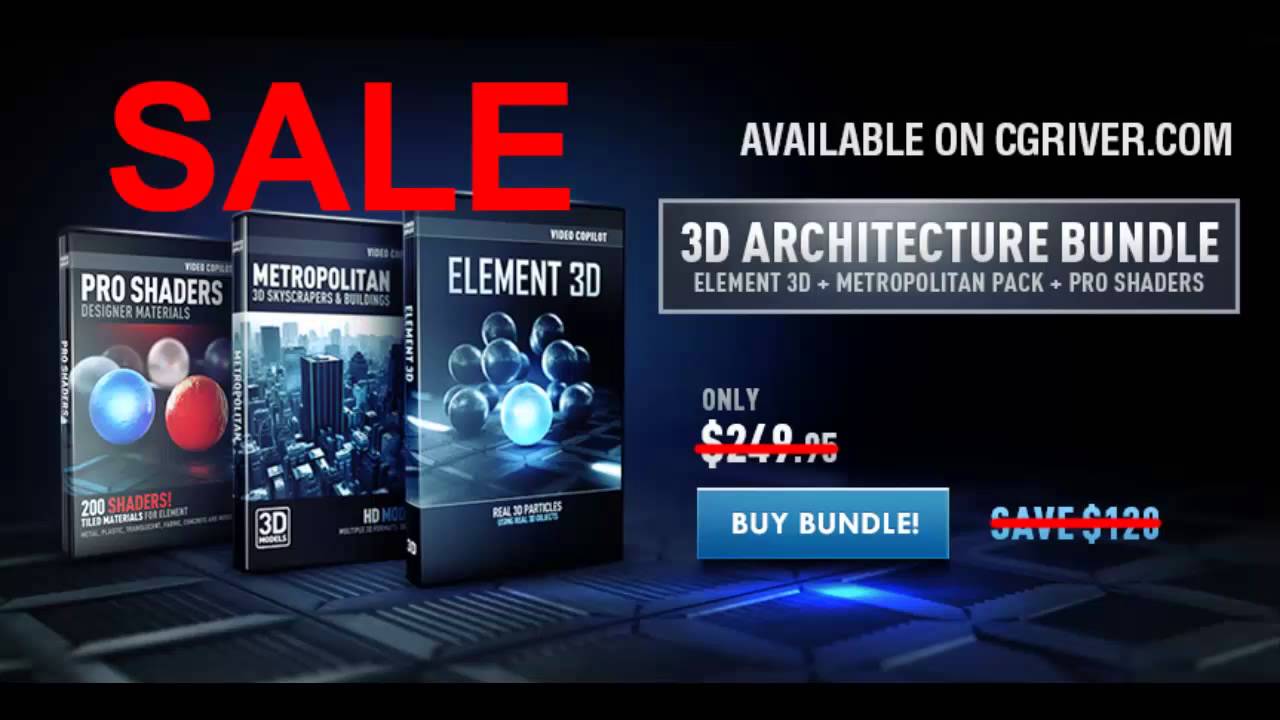 Discount on Video Copilot Architecture Bundle - Element 3D + Pro Shaders + Metropolitan 3D Buildings