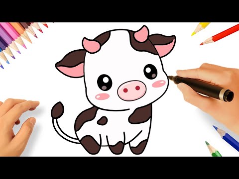 HOW TO DRAW A CUTE COW EASY 🐮💗