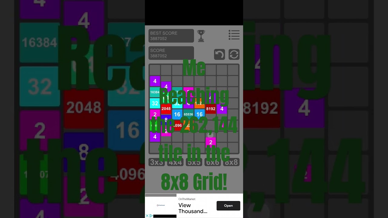 Me Reaching the 262,144 tile in the 8x8 Grid!