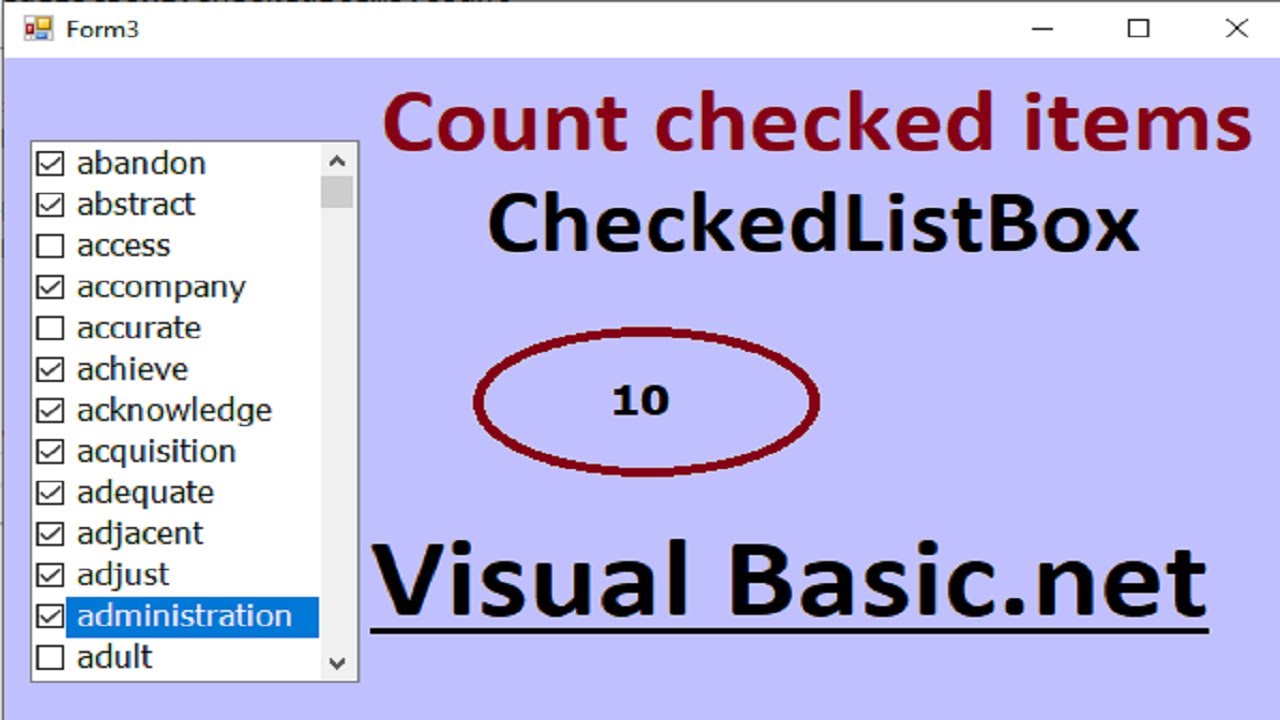 Visual Basic.net: How to count only checked items in CheckedListBox- VB.NET