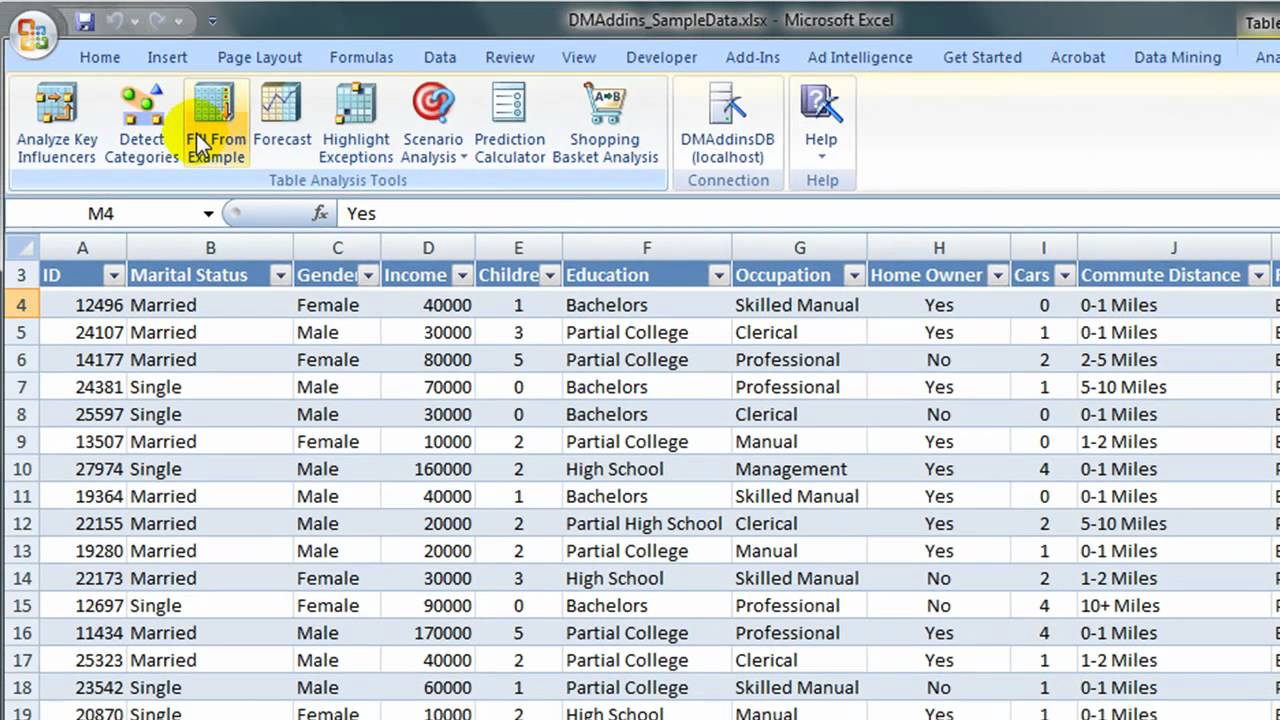 Microsoft Data Mining Demo -- Fill from Example