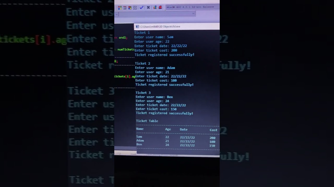 ticket register c++ #coding #cpp #code #codemasters #codinglife #codingninja #coderstokyo #coders
