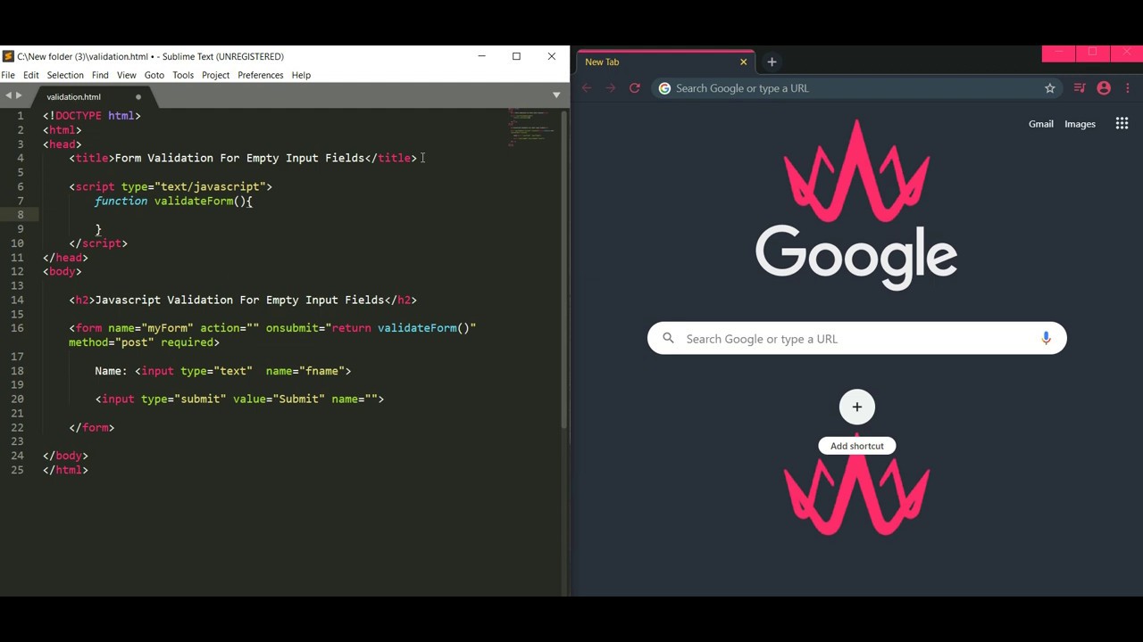 How to add form validation for empty input fields with JavaScript