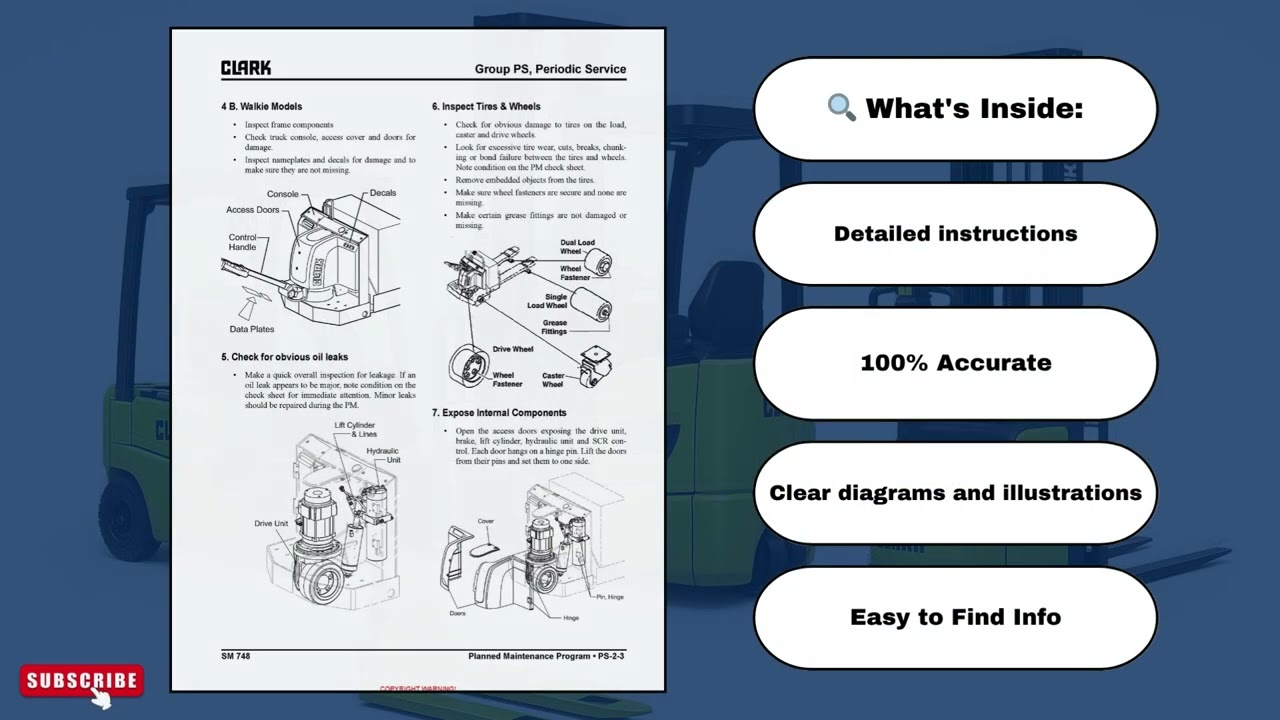 Clark SM‑748 Forklift Service Repair Manual PDF – Download Now