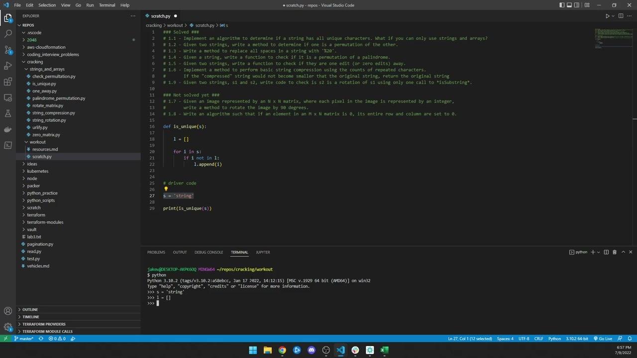 1.1 - Cracking the Coding Interview - Unique Characters (Python)