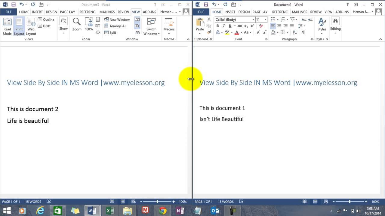 View 2 Documents Side by Side in MS Word (Hindi) - Learn Excel Course, MS Word Course & MS Excel ...