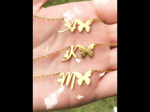Initial Letters A to Z Butterfly Heart Necklace