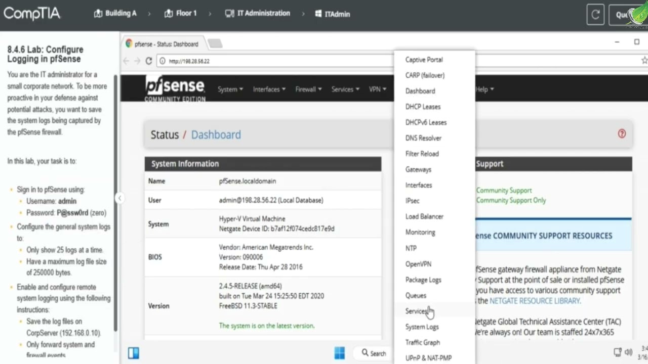Testout ｜ Network +｜8.4.6 Lab： Configure Logging in PfSense