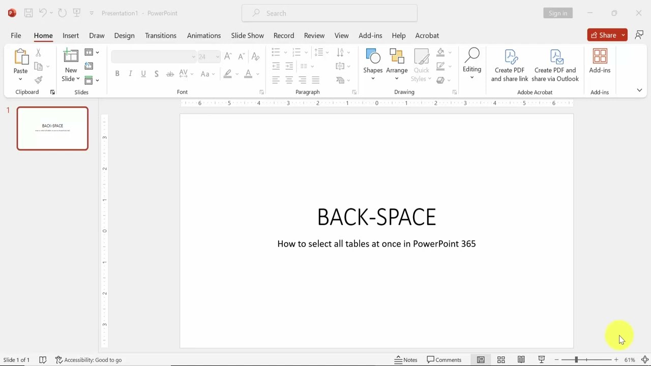 How to select all tables at once in PowerPoint 365