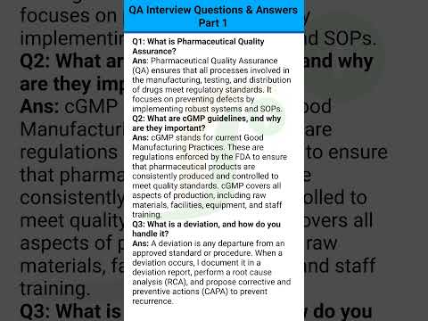QA Q&A Part 1 #shorts #vitalshorts #pharmaceuticals