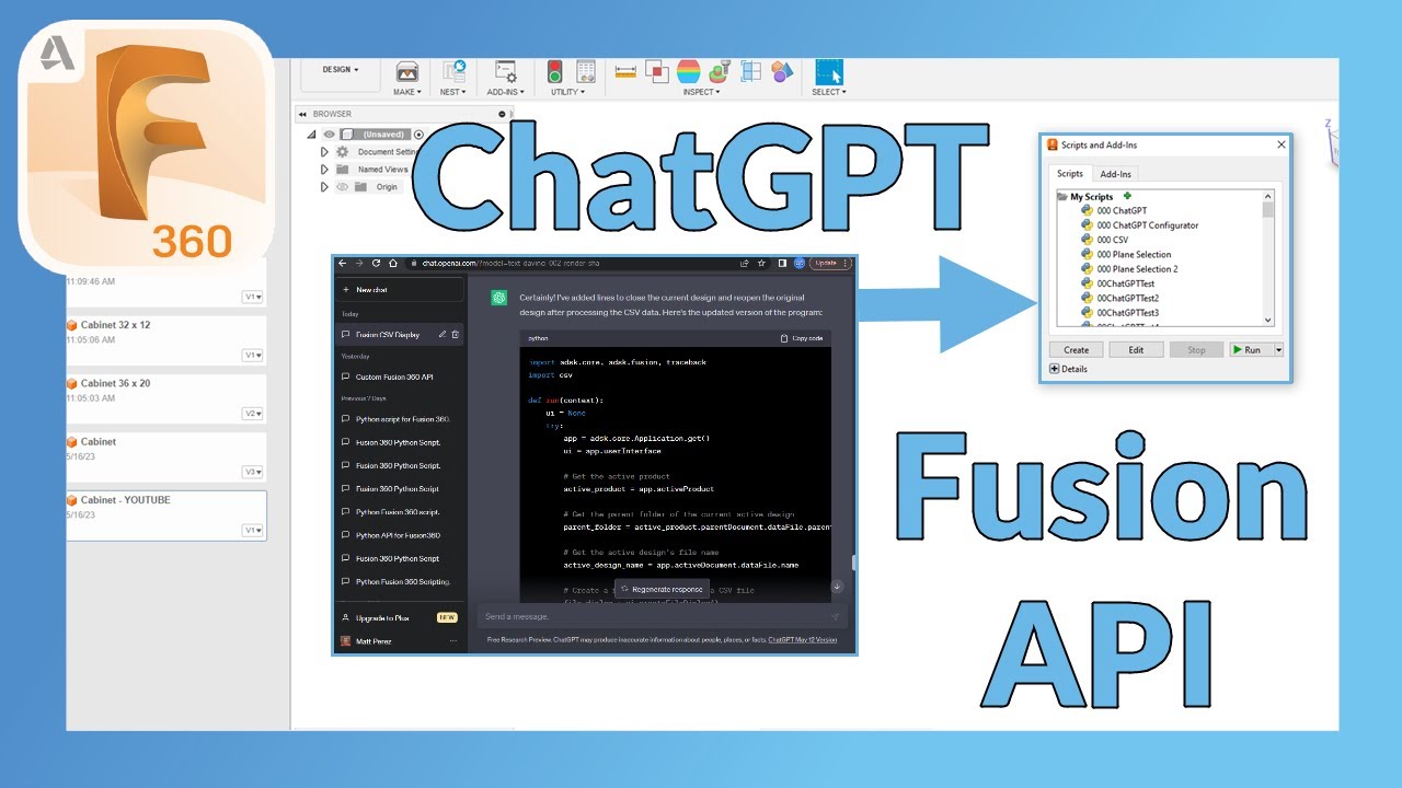 Using ChatGPT and Fusion 360 API to Create a Script | How To Make A Script for Fusion with GPT3.5