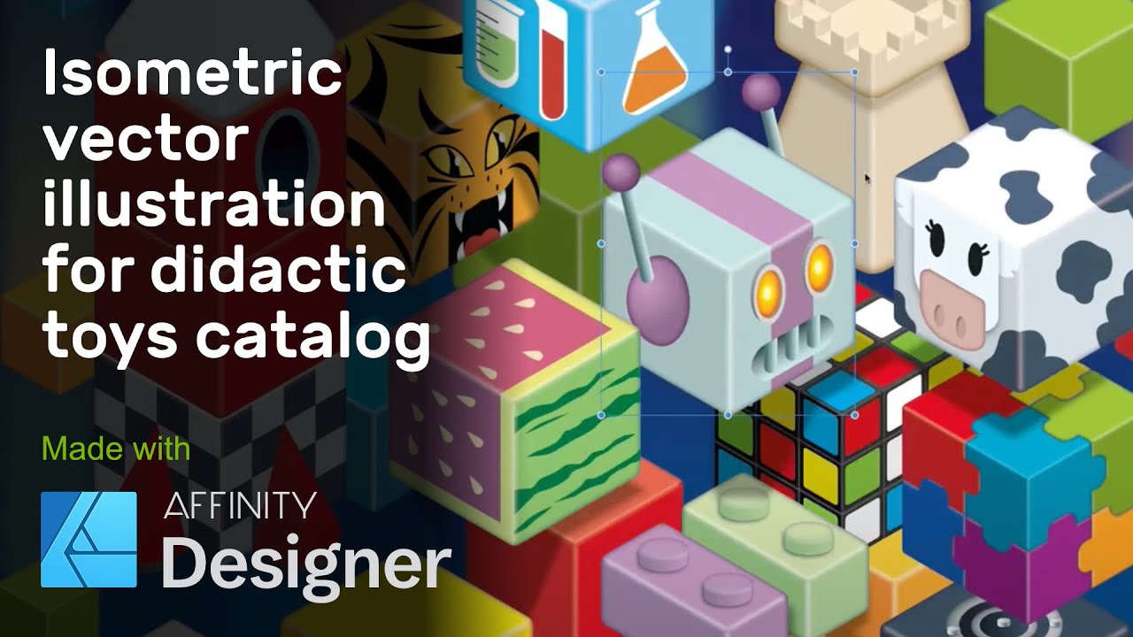 Isometric vector illustration for a didactic toys catalog made in  Affinity Designer
