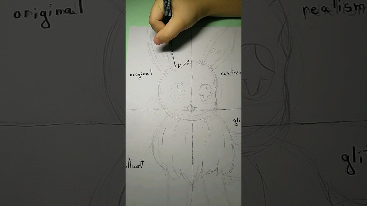 Drawing Eevee in 4 different styles part 1 #art #pokemon #eevee #drawing