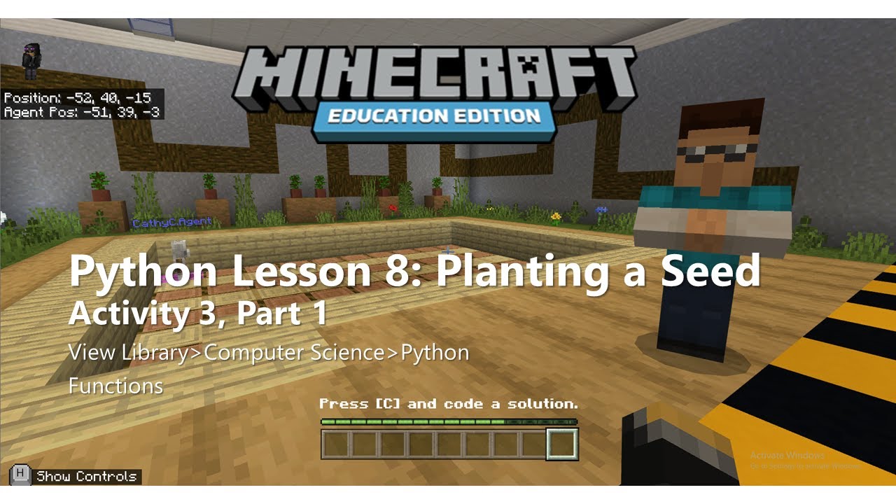 Minecraft EE- Python Walkthrough, Lesson 8- Functions, Activity 3, Part 1
