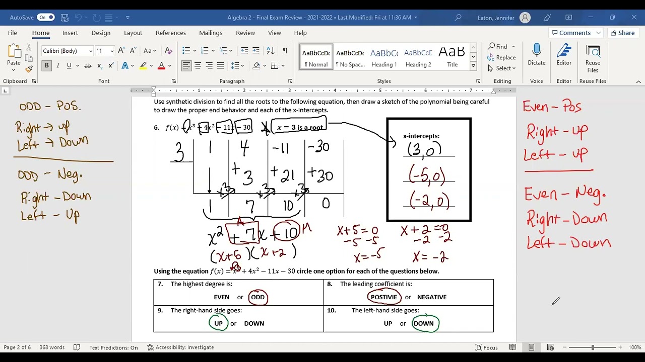 Algebra 2 - Final Exam Review - 2021-2022