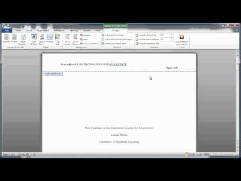 APA Style Headers in Microsoft Word 2010