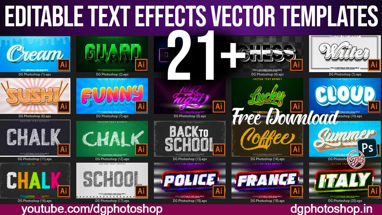 21 Modern Editable Text Effects Vector Templates | Adobe illustrator Files
