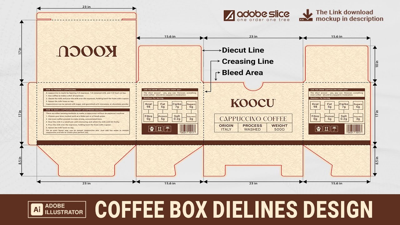 How to make coffee box dieline design in illustrator | Food packaging Layout design in illustrator