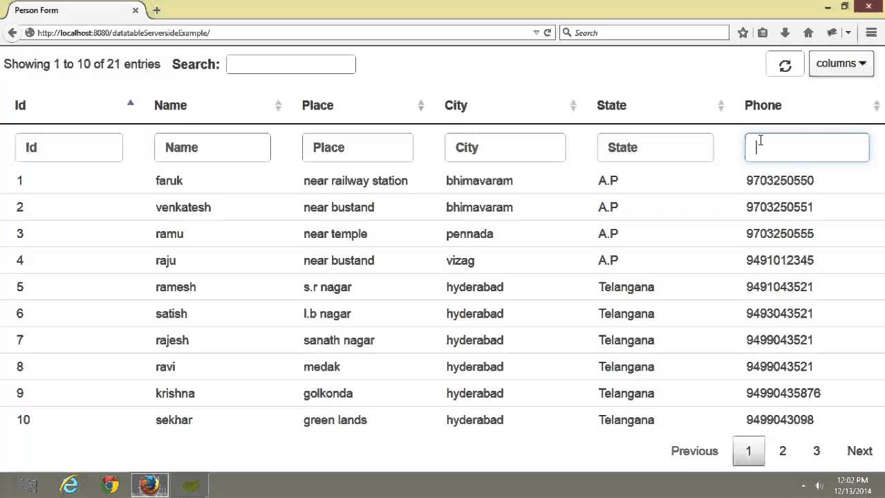 Datatable Server Side Example Using Java