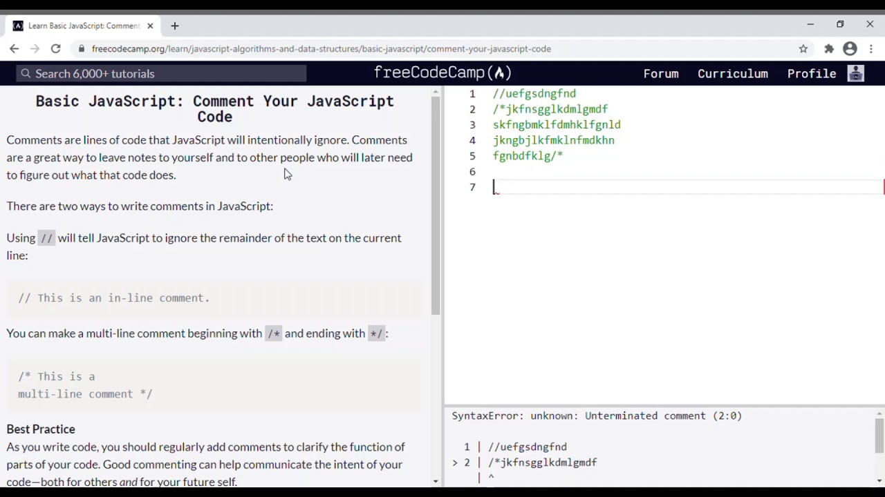 02 - Learn Basic JavaScript - Commenting
