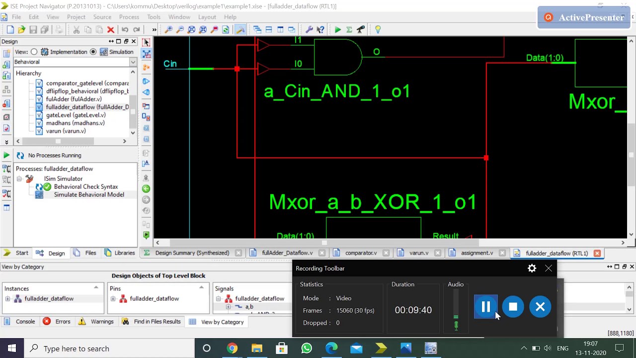 fullAdder using Dataflow modeling in xilinx