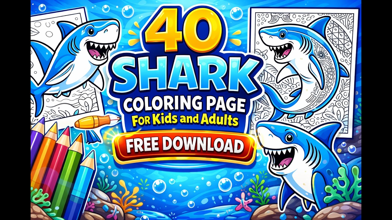 Free 40 Shark Coloring Pages for Kids & Adults | Instant Printable Download