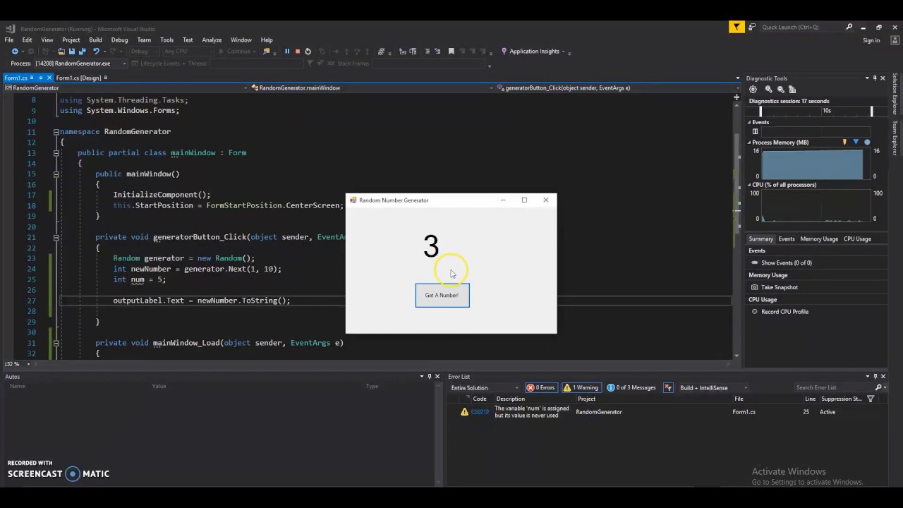 6. How to program in C# Beginners Guide - Random Number Generator (Windows Form Application)