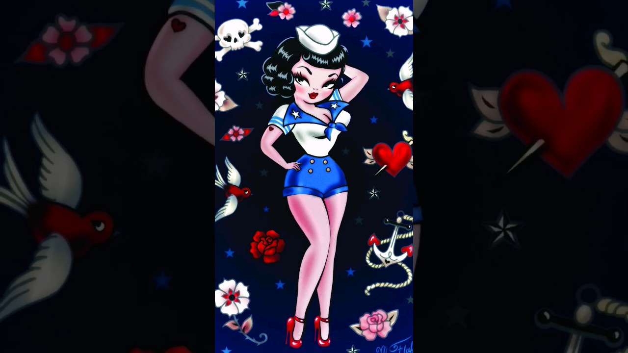 Old School Pinup Tattoo 🌹 sailor girl #shorts