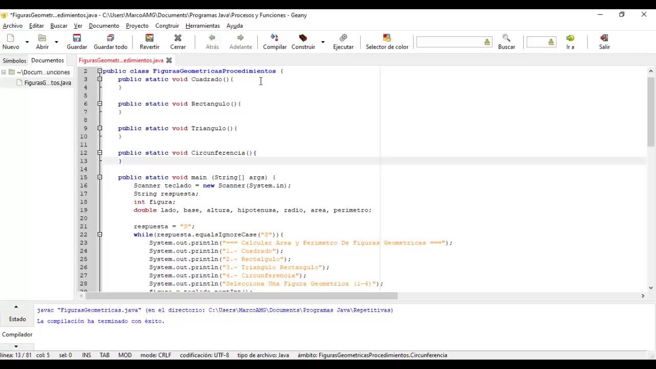 Programa Java Figuras Geométricas Utilizando Procedimientos
