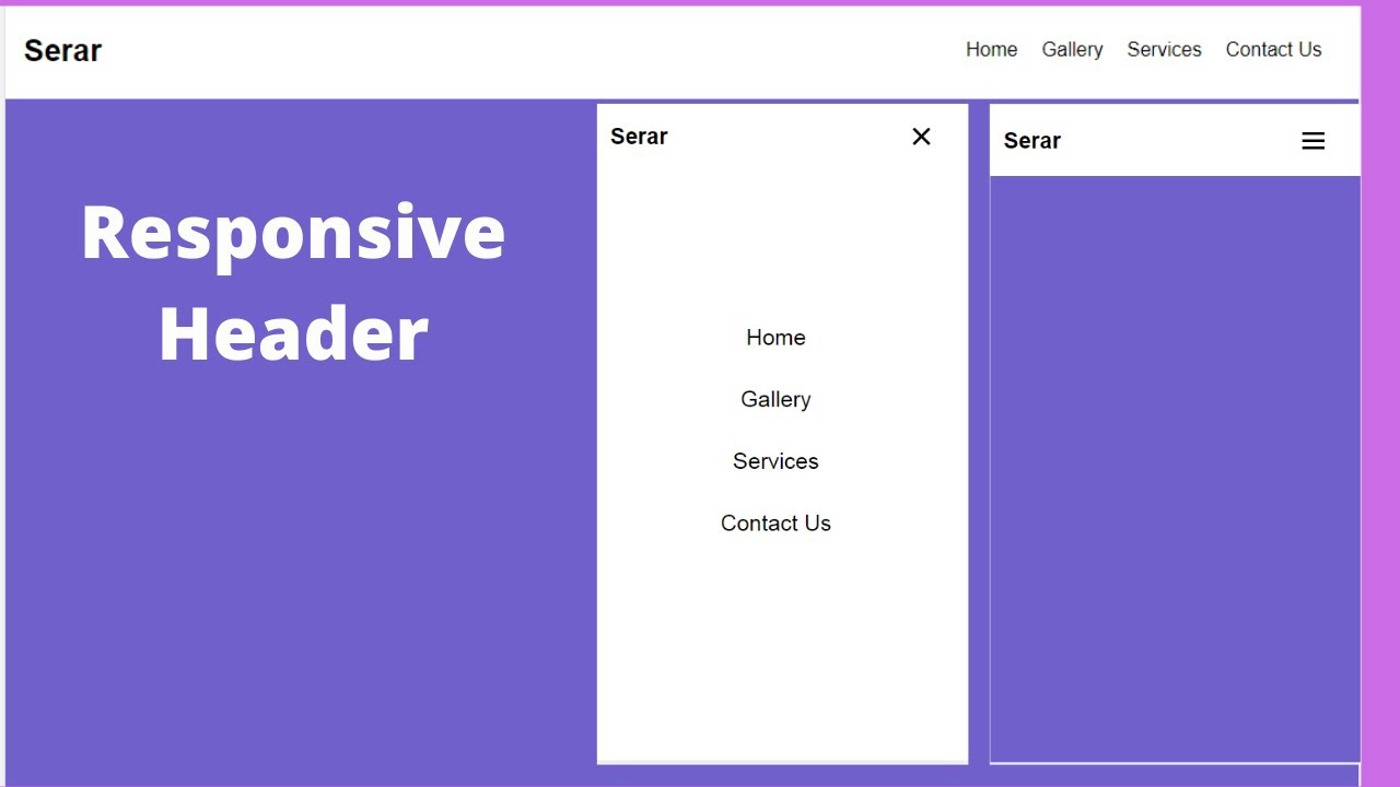 How to create responsive header with toggle button HTML CSS Javascript