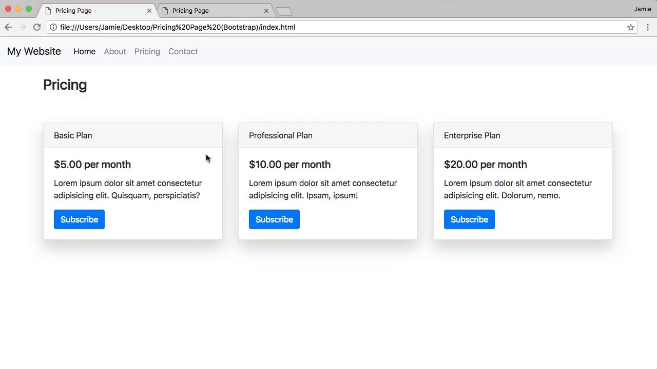 Create a Pricing Page using Bootstrap