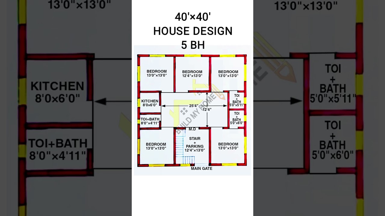 40 x 40 house design/ 5bhk house plan/ 40 x 40 ghar ka naksha/ #buildmyhome #shorts #short #trending